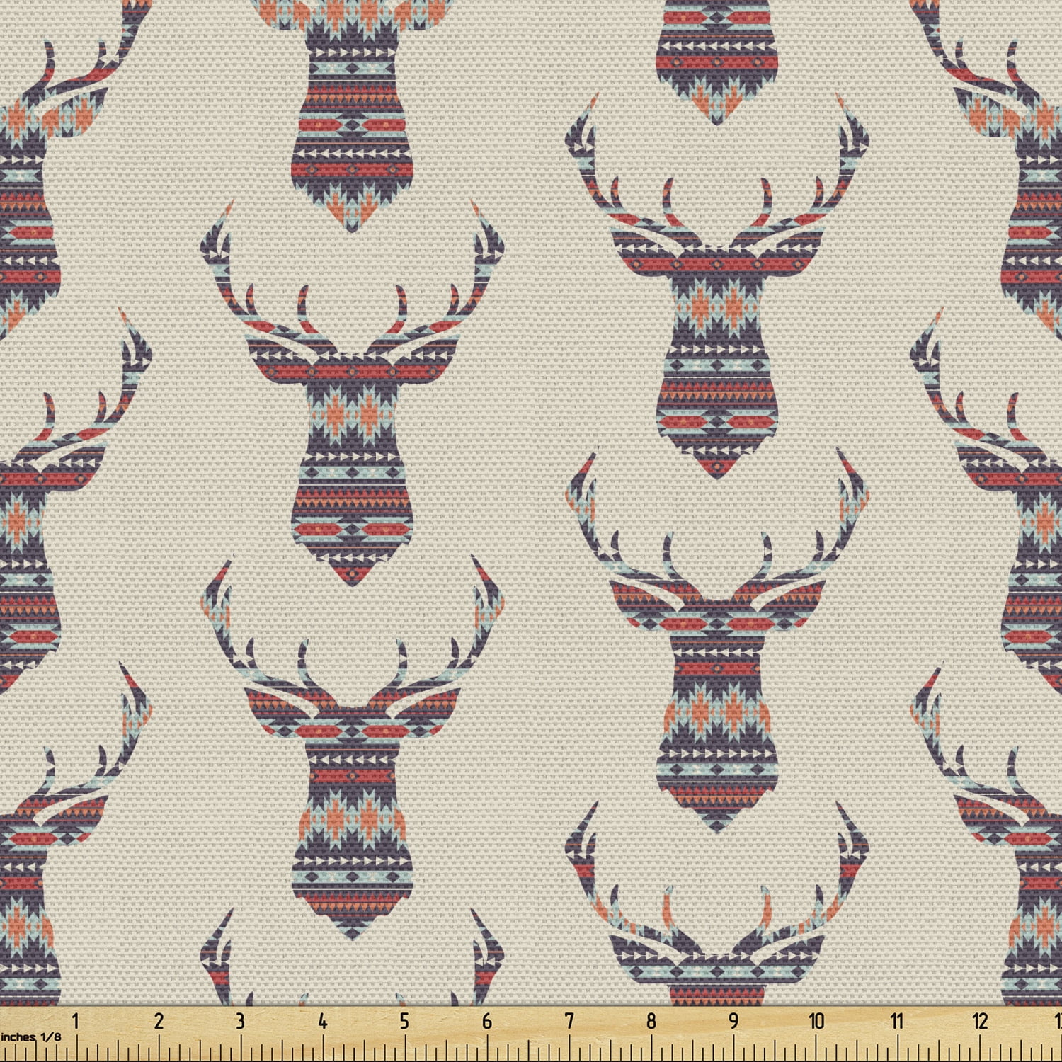 Deer Fabric by the Yard, Ornamental Geometric Inspired Deer Silhouettes ...