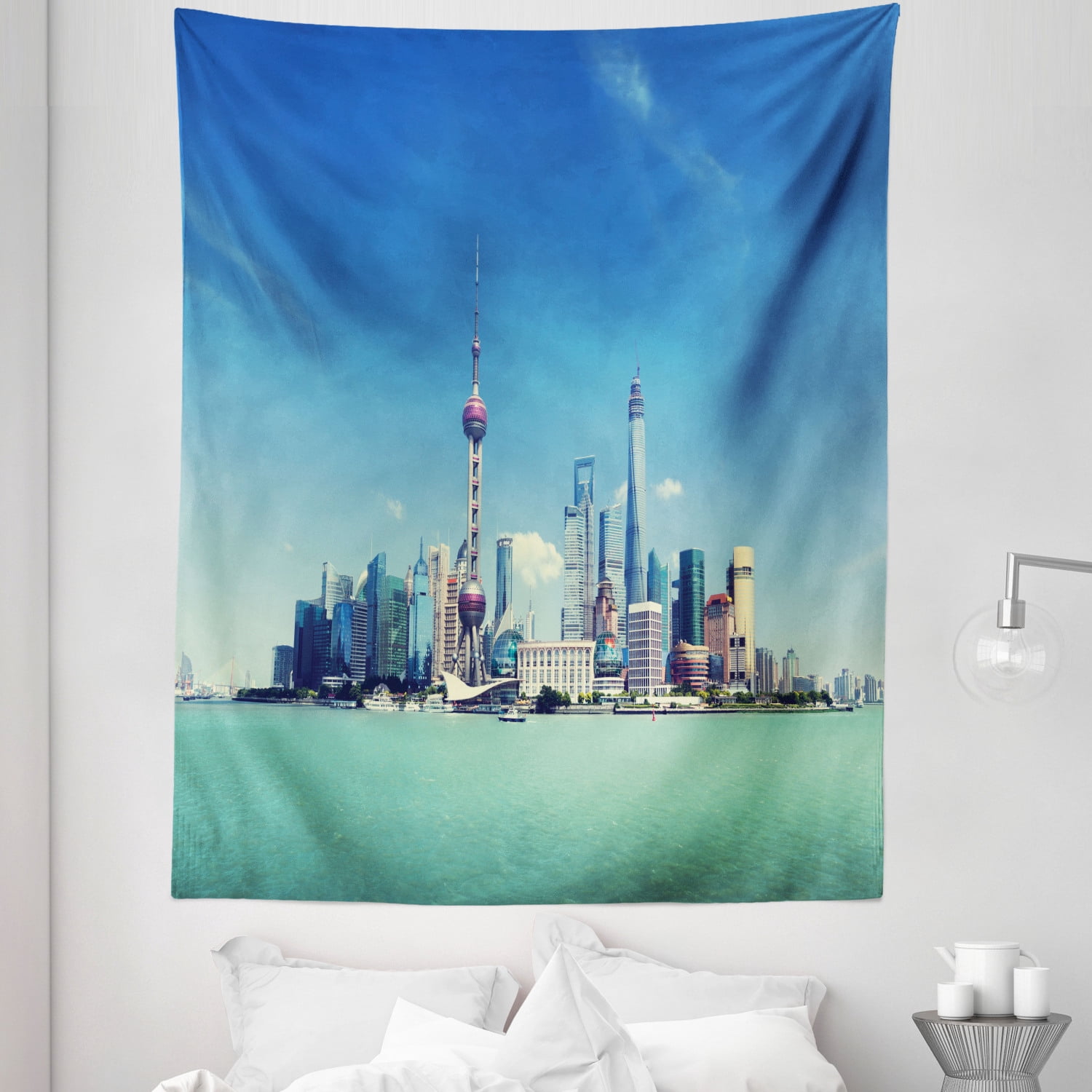 Modern Tapestry, Shanghai Skyline Pudong River Scene Skyscrapers Modern ...
