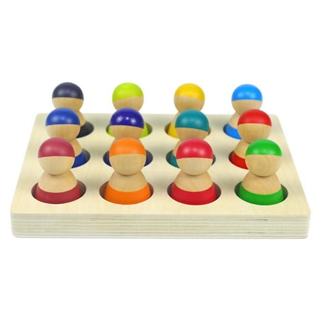 12 PCS Mini Wood Peg Doll Building Stacking Blocks Educational DIY Toy ...