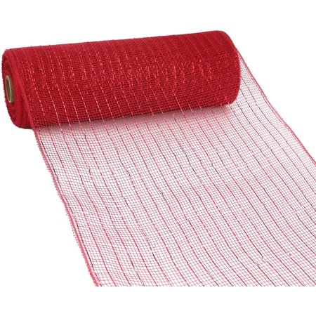 Red Mesh Deco Poly Mesh Ribbon - 10 inch x 30 feet - Red & Red Metallic ...
