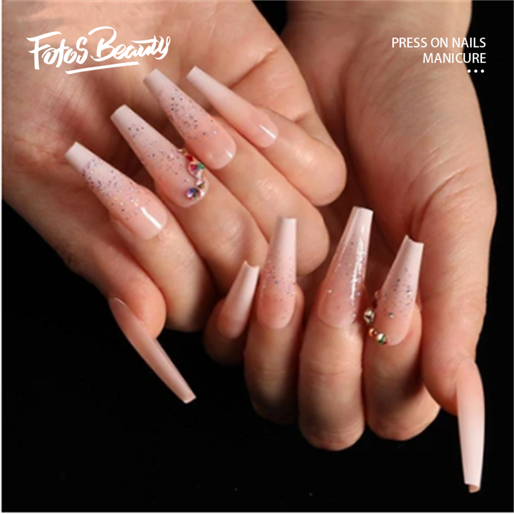 Fofosbeauty 24pcs Extra Long Fake Nails, Coffin False Nails, Nude ...