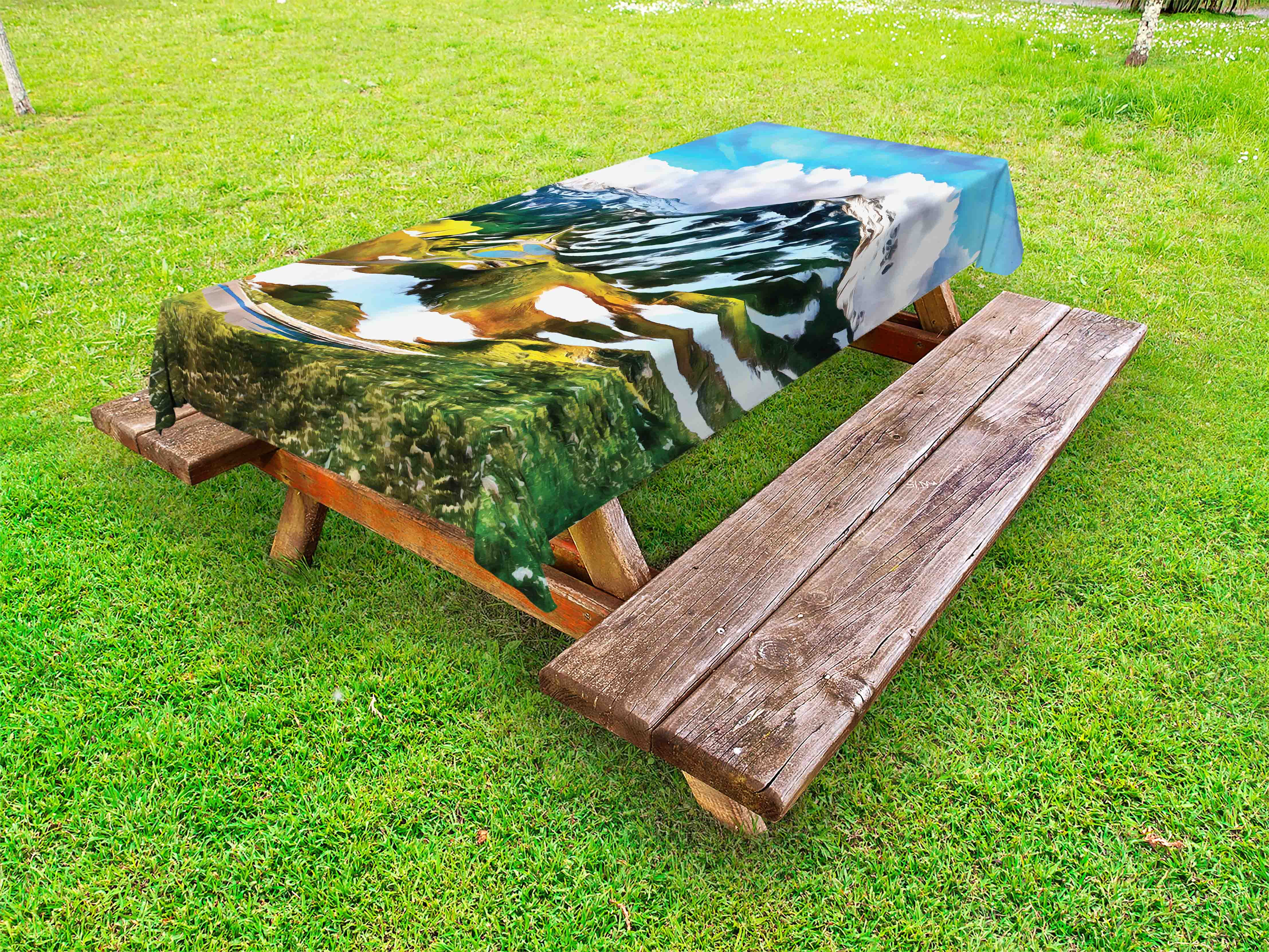 Mountain Outdoor Tablecloth, Watercolor Artwork Print of a Mountain ...