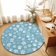 Blue Paw Print Washable Round Area Rug 3.3 ft, Modern Classic Blue ...