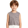 CONZONE Children Boys Tops With Pocket Sleeveless Crew Neck Solid Color ...