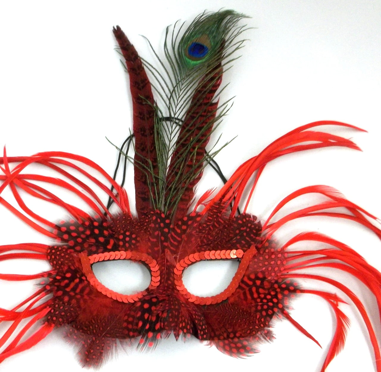 Black And Red Masquerade Mask With Feathers