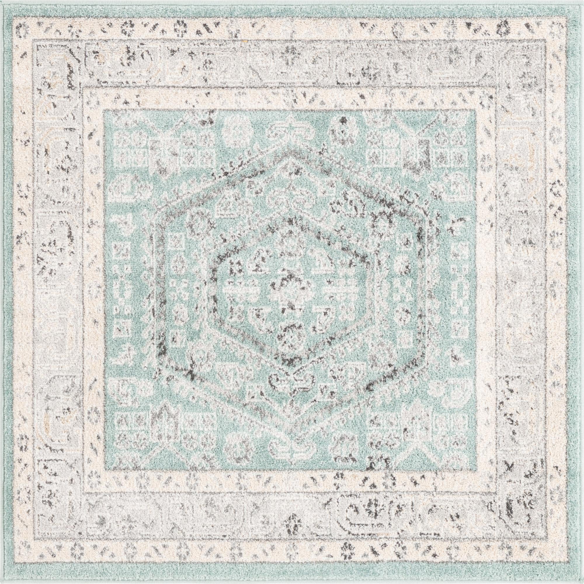 Rugs.com Aurelia Collection Rug – 4 Ft Square Aqua Medium-Pile Rug ...
