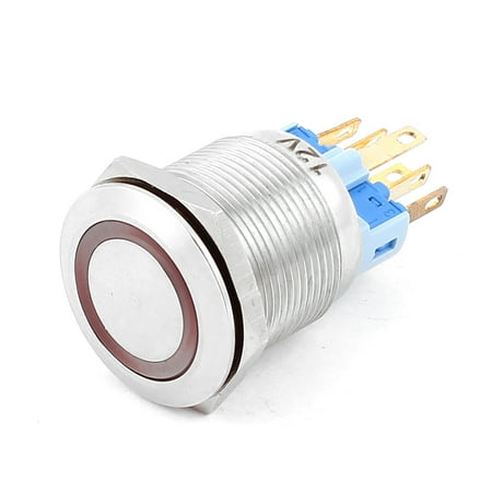 DC 12V Red LED Light 22mm Mounted Thread DPST NO/NC Latching Push ...