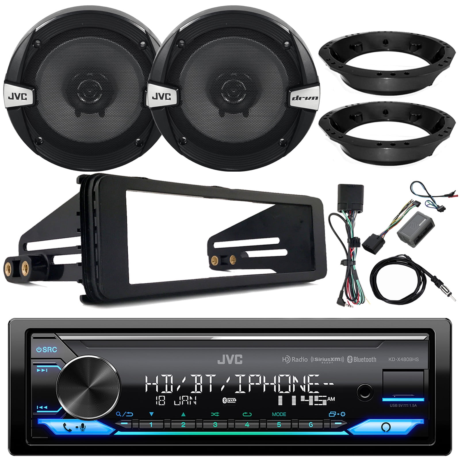 JVC KD-X480BHS Single DIN Bluetooth USB AUX LED Stereo LED Car Audio ...