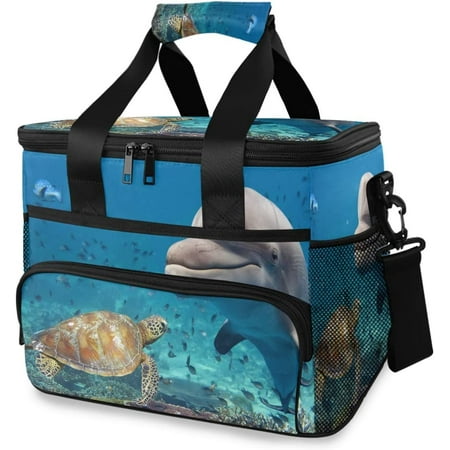 Dolphin and Turtle Underwater on Reef Large Cooler Lunch Bag Waterproof ...