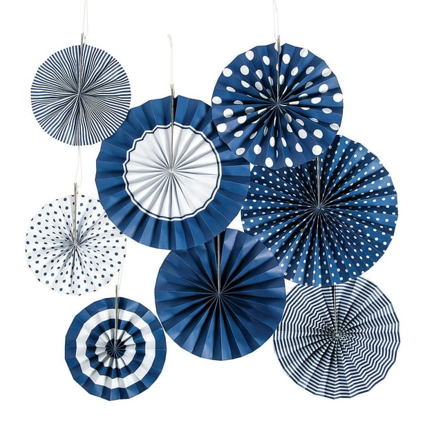 Navy Blue Paper Fan Assortment - Party Decor - 8 Pieces - Walmart.com