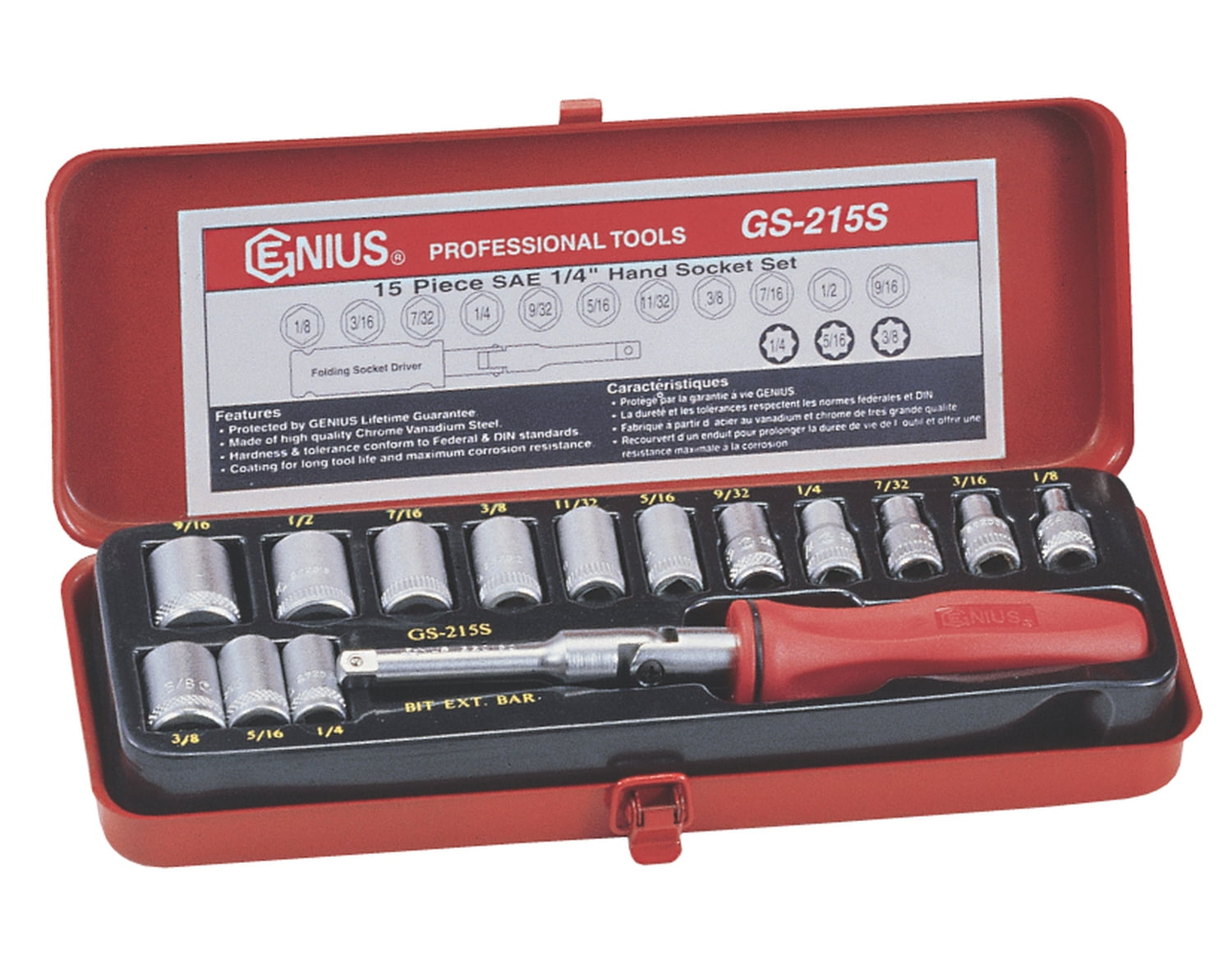 Genius Tools 15 Piece 1/4" Dr. SAE Hand Socket Set - GS-215S - Walmart.com