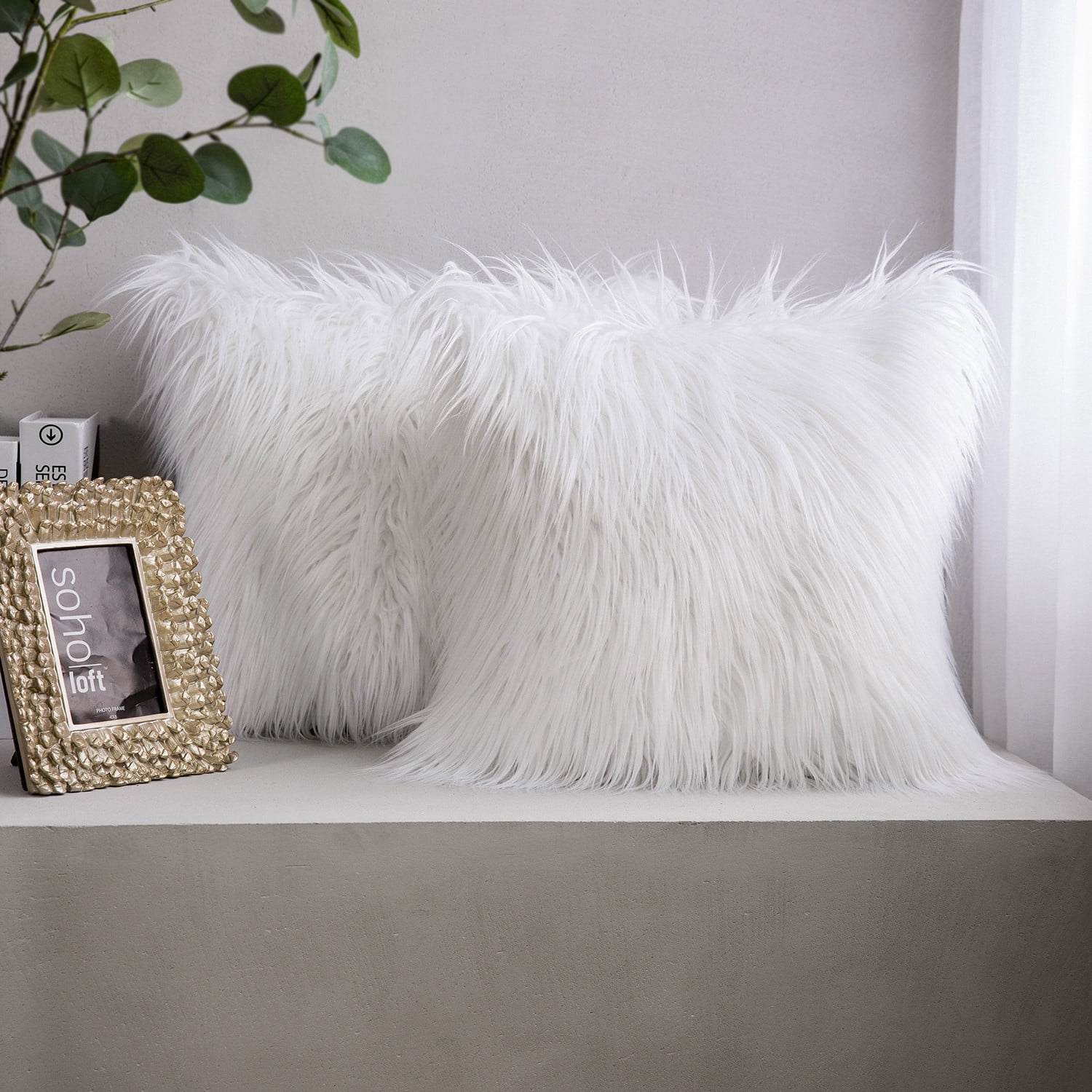 Phantoscope Soft Fluffy Faux Fur Square Cushion Decorative Throw Pillow ...