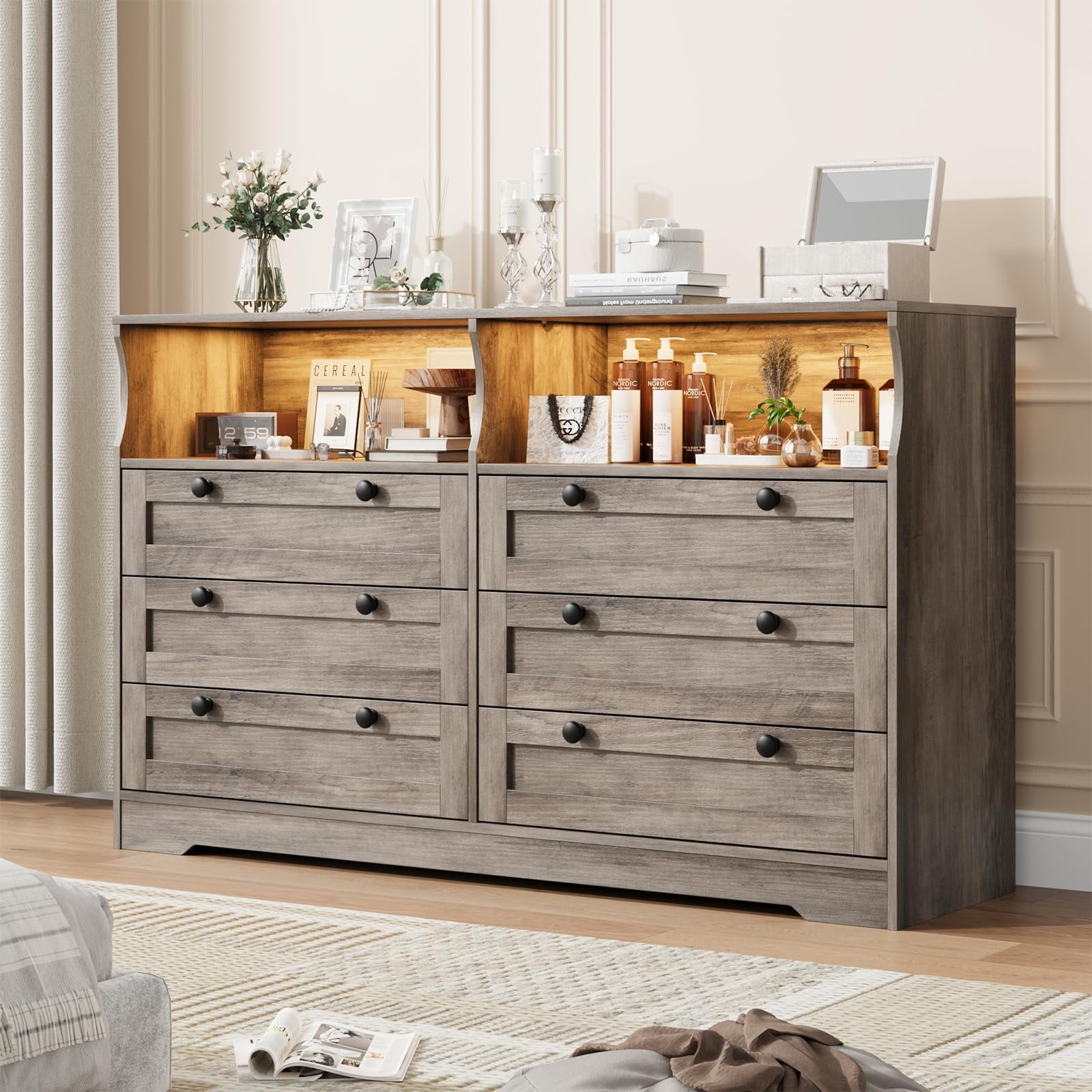 Click here for Yiwanda Yiwa 6 Drawer Wooden Dresser  55 Led Light... prices