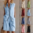 yardsong Womens Two Piece Business Sets Sleeveless Collared Button ...