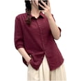 Ashirexll Summer Tops for Women Elbow Sleeve Button Turndown Collar ...