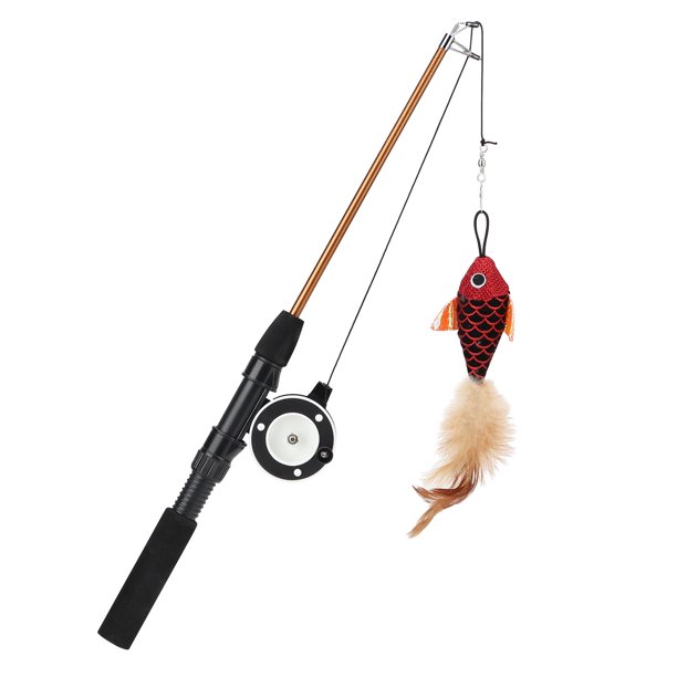 Fish Shape Telescopic Feathers Funny Cat Stick Pet Toy Rods Simulation ...