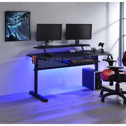 Gaming Desk - 59"L Gamer Table with USB Port and Power Outlet, Carbon ...