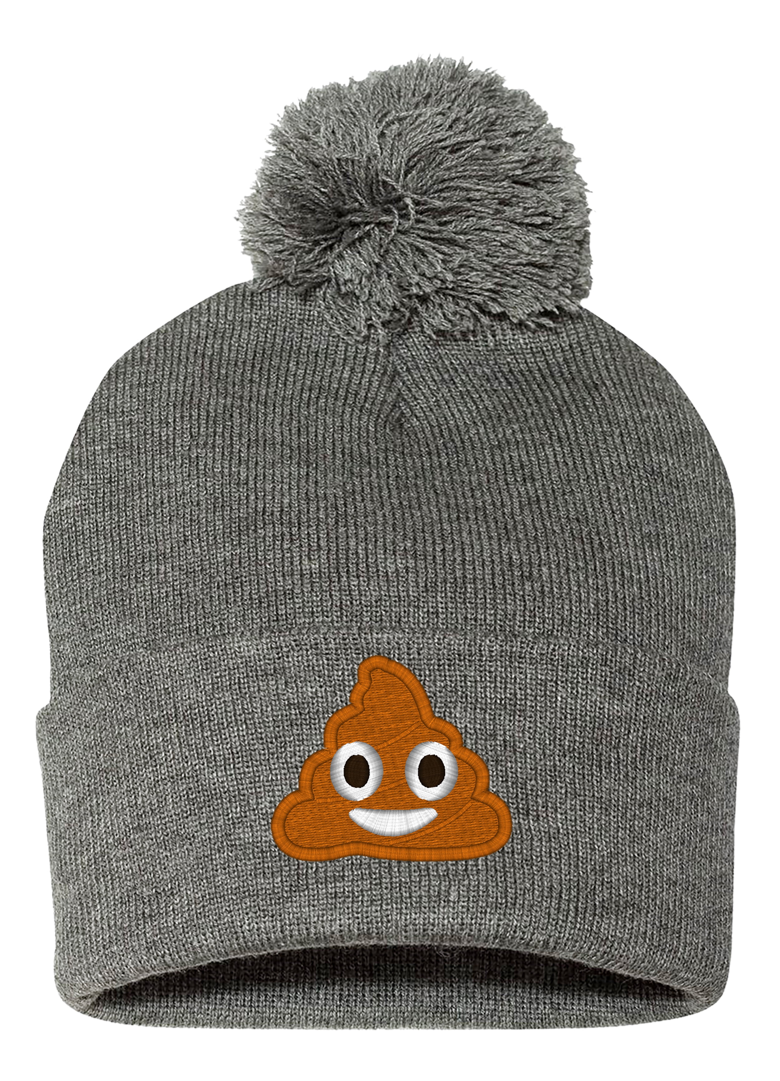 Embroidered Pom Pom POOP Face Text Image Logo-EM-0035-Gray - Walmart.com