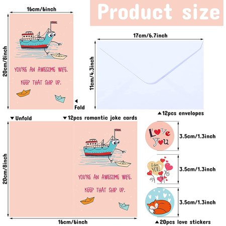 12 Pieces Funny Romantic Joke Cards with Envelopes and Stickers for ...