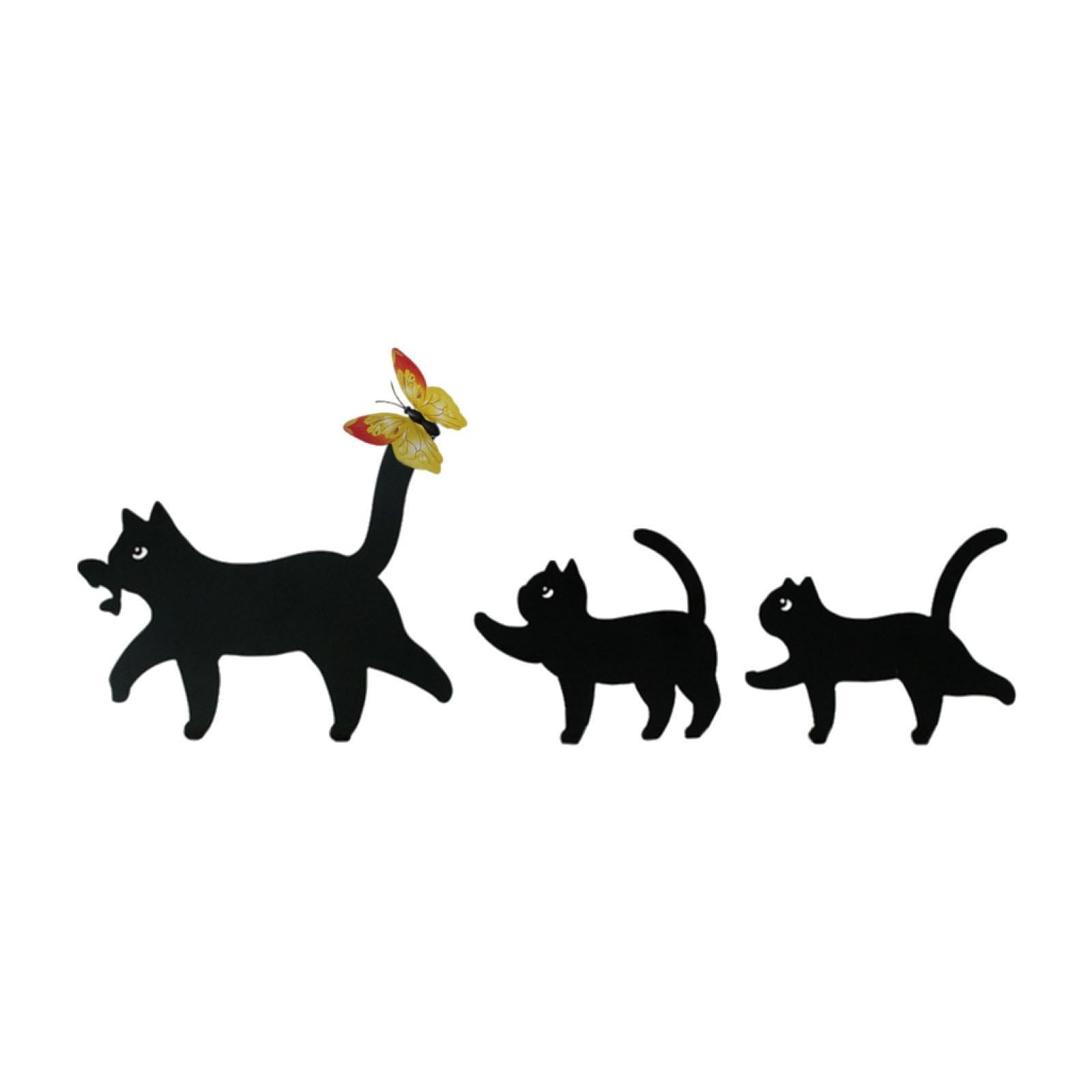 3x Cat Negro Silhouette Yard Metal Butterfly Display Decorative Artwork ...