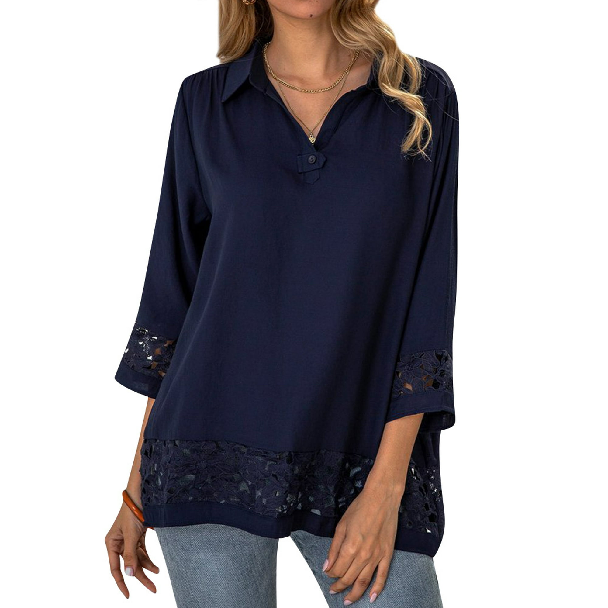 Click here for Twzh Women Crochet Lapel Collar 3/4 Sleeve Solid C... prices