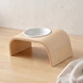 Lazsy Tilted Wooden Pet Feeder Stand Neck-Friendly Ceramic Cat Bowl ...