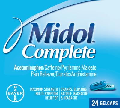 Midol Menstrual Complete - Maximum Strength Gelcaps, 24 CT (Pack of 6 ...