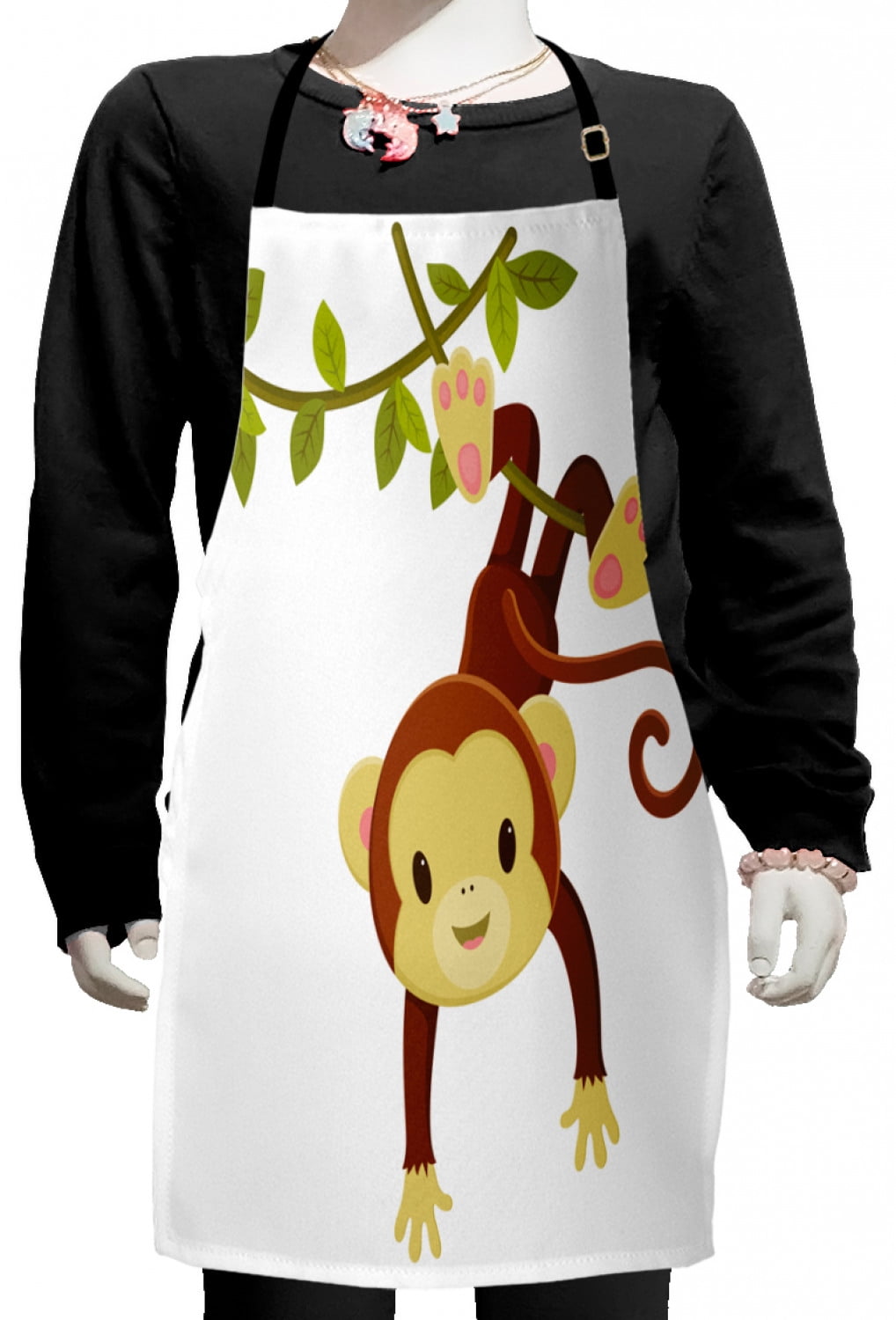 Nursery Kids Apron, Cartoon Monkey Hanging on Liana Playful Safari ...