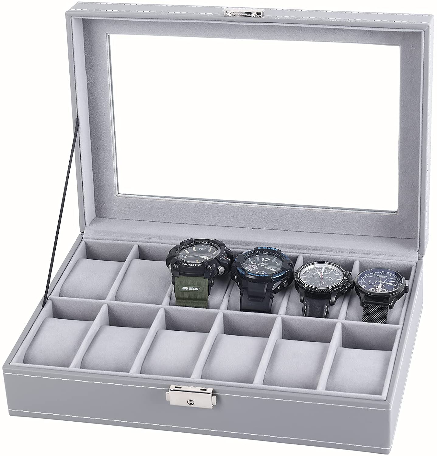 12-Slot Watch Box, Watch Organizer, Lockable Jewelry Display Case with ...