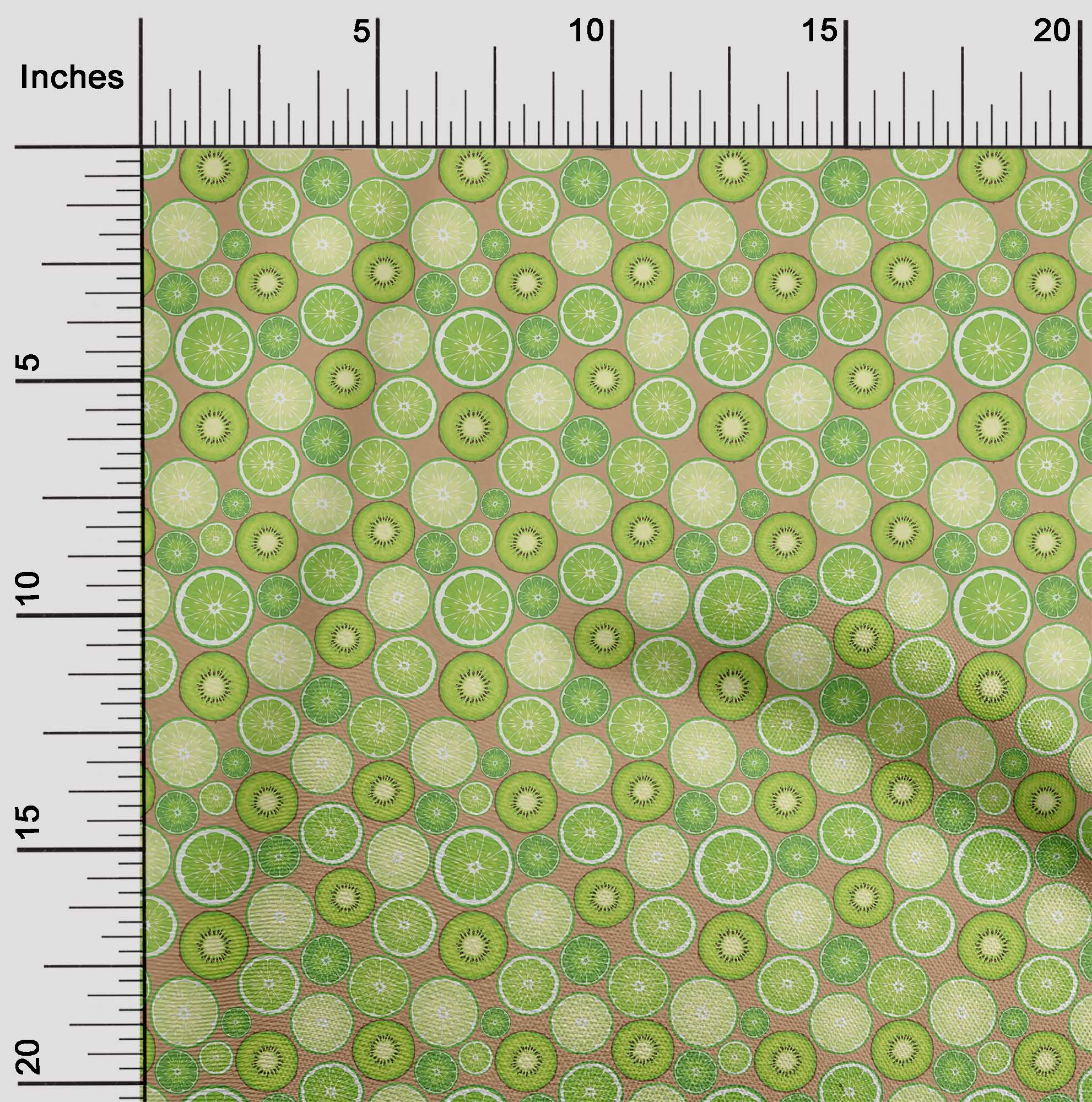 oneOone Cotton Jersey Dark Beige Fabric Lemon Slice & Kiwi Fruits ...