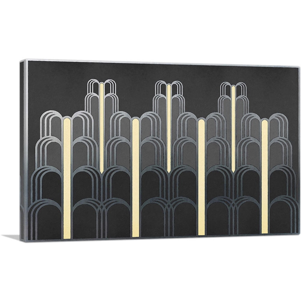 ARTCANVAS Art Deco Tan Black Gray Design Canvas Art Print - Size: 40" x ...