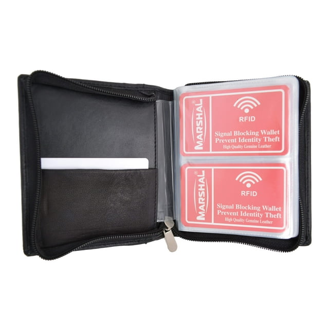 RFID Blocking Soft Genuine Leather Zip-Around Credit Card Holder Wallet ...