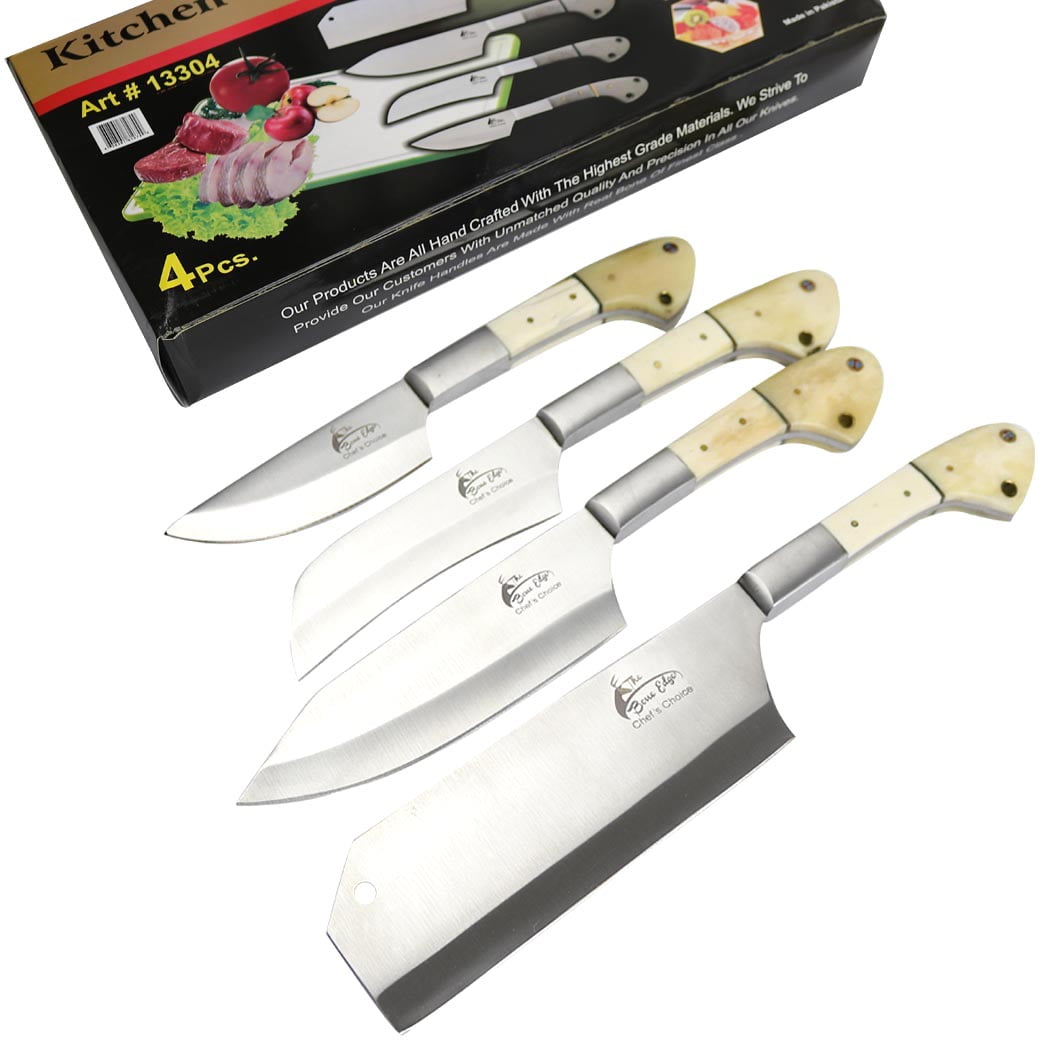 TheBoneEdge 4 Pc Chef's Kitchen Knives Set Bone Handle Hand Made Full ...
