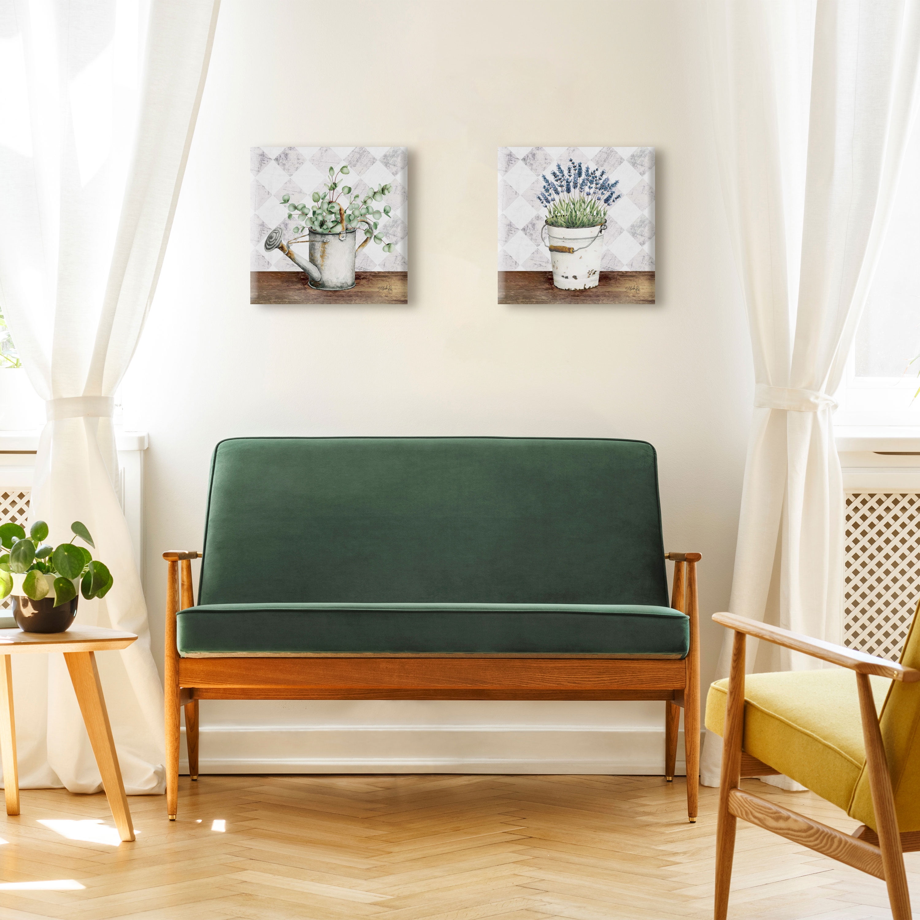 Buy Great Art Now Purple Flowers Metal Bucket & Eucalyptus White Watering Can by Marla Rae 2 ...