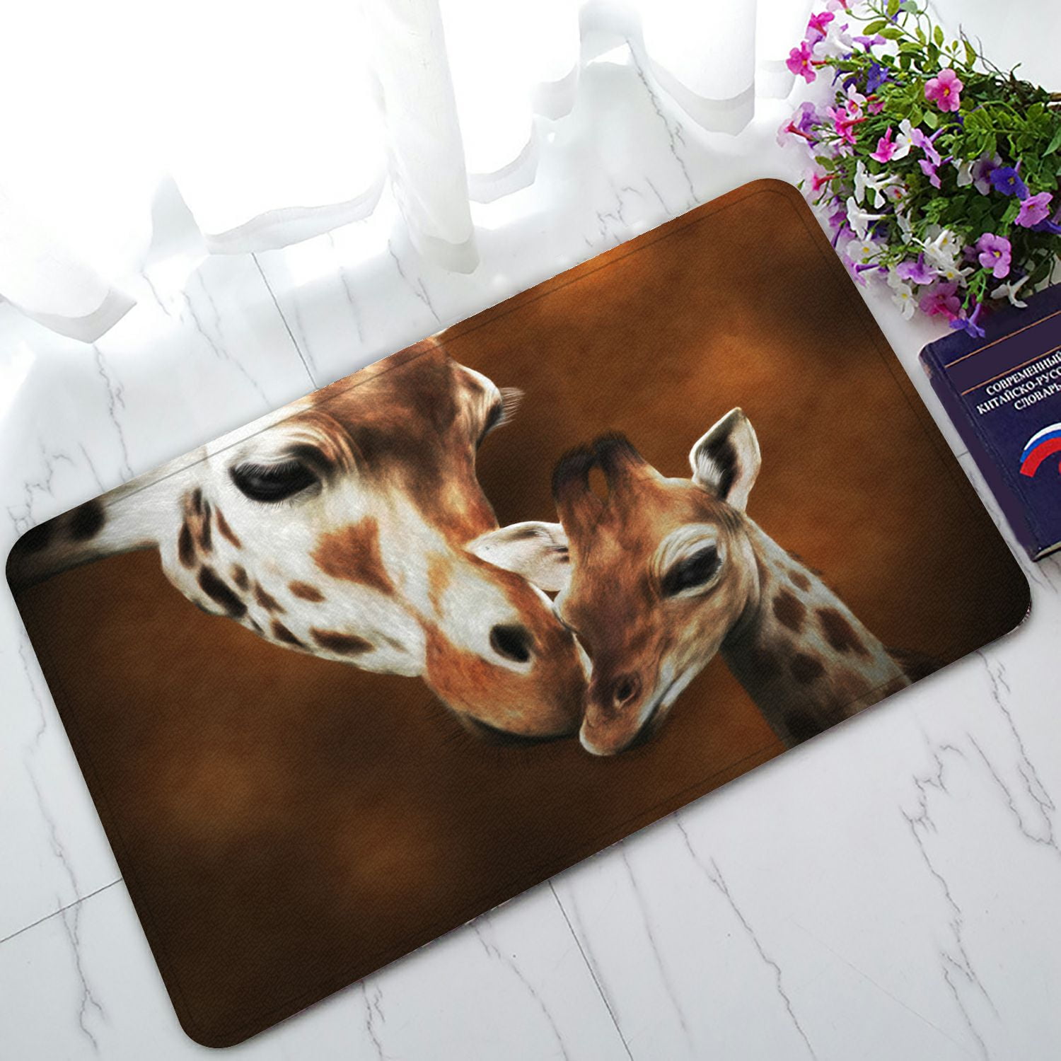 PHFZK Cute Animal Doormat, Giraffe Kissing Painting Doormat Outdoors ...