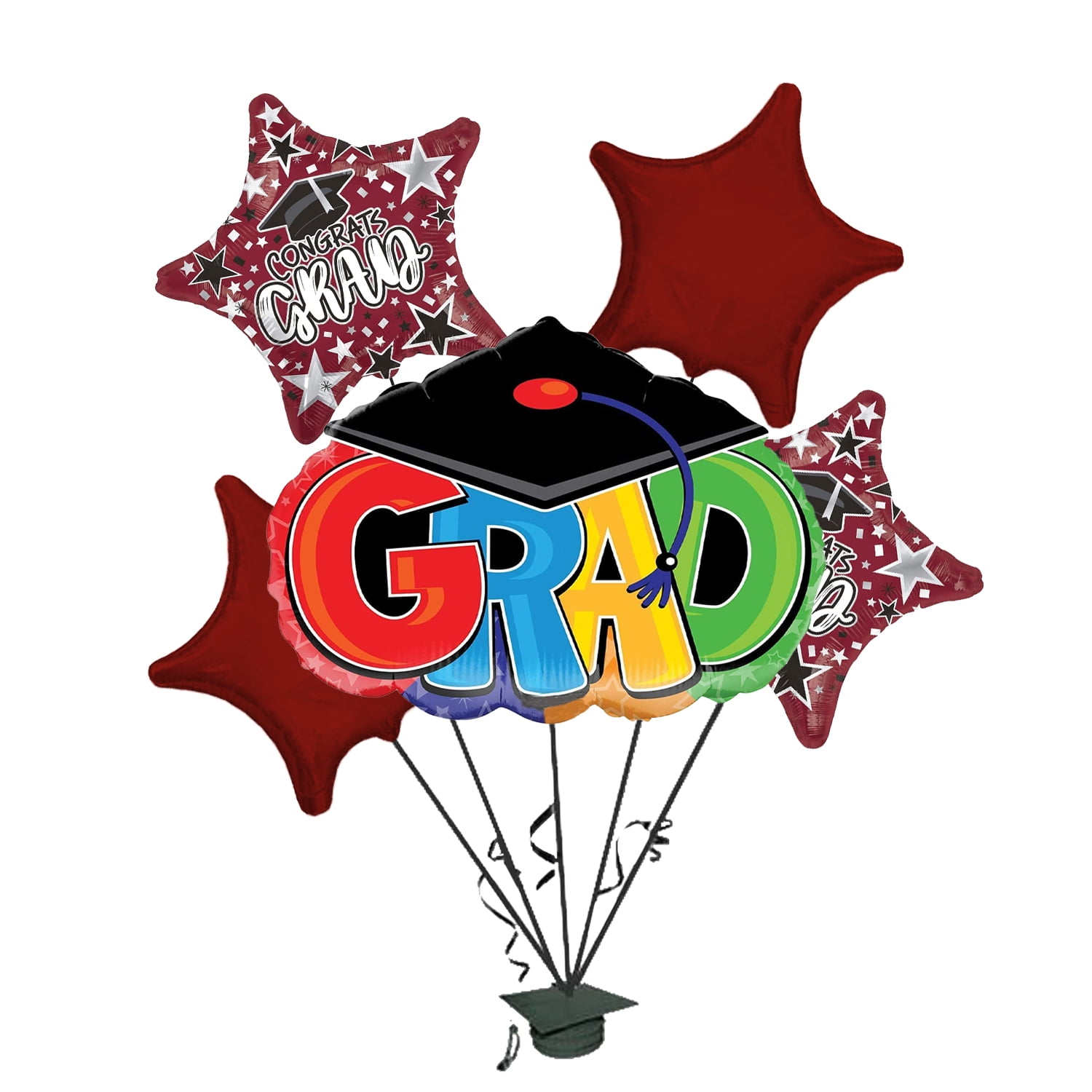 PMU Graduation Congrats Grad Cap Balloon Bouquet Maroon (5/Pkg) Pkg/1 ...