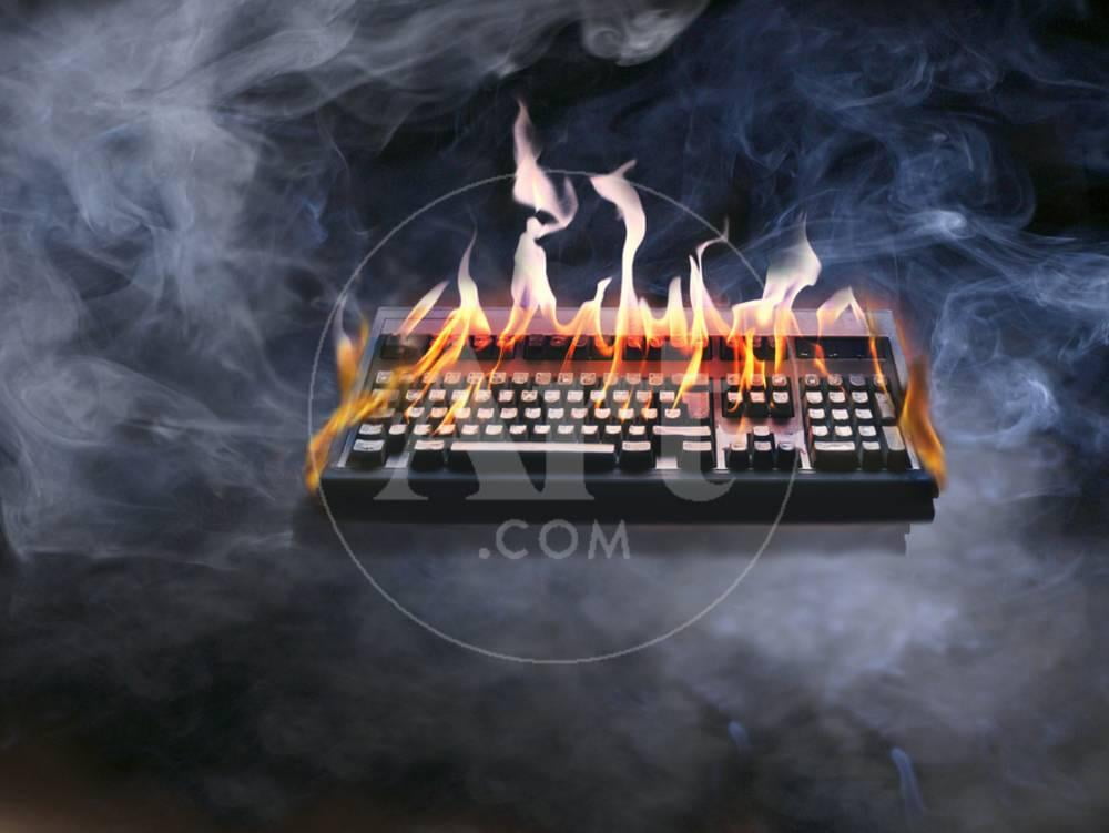 Computer Keyboard on Fire and Smoking, Unframed Photographic Print Wall ...