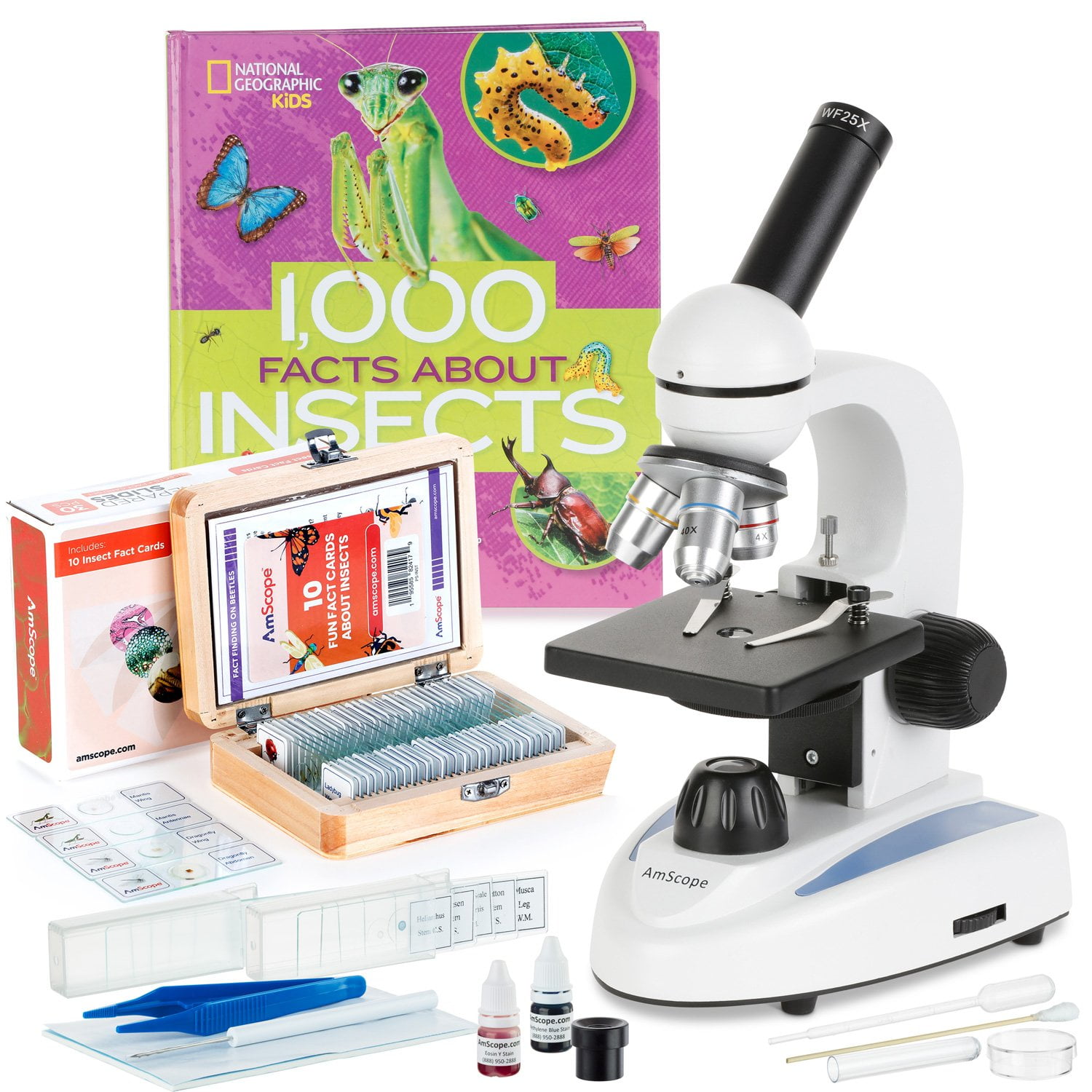 Amscope 40X-1000X Student Monocular Microscope, Insect Book, 30 ...