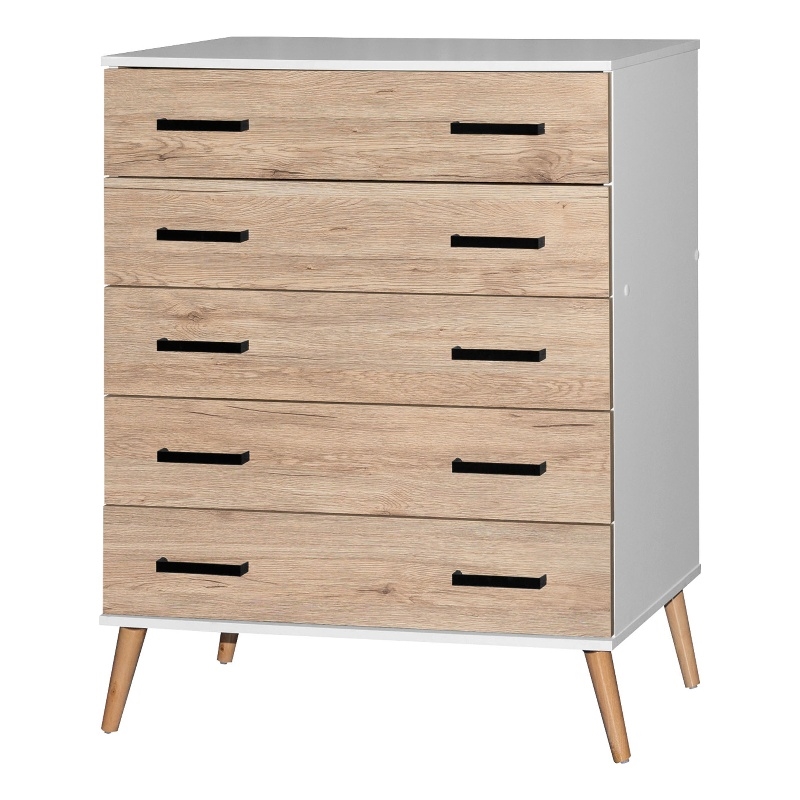 Better Home Products Eli Mid-Century Modern 5 Drawer Chest in White ...