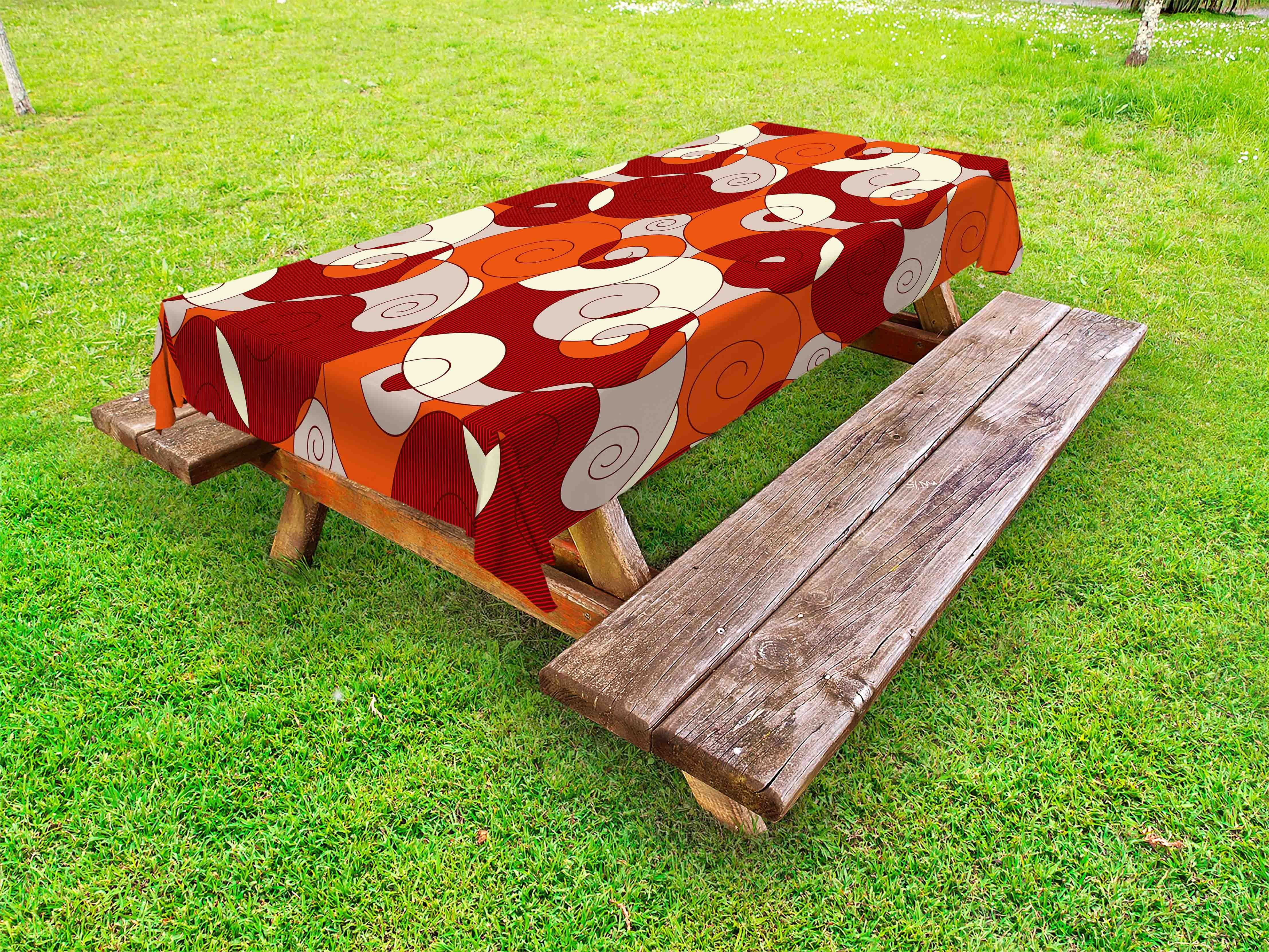 Abstract Outdoor Tablecloth, Abstract Bold Spiral Motifs Circled Modern ...