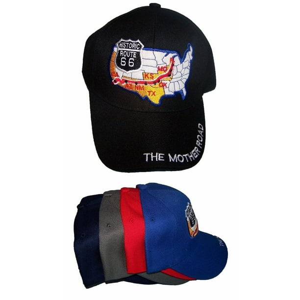 Route 66 US Map Historic Baseball Caps Hats Embroidered Red Color - Uni ...