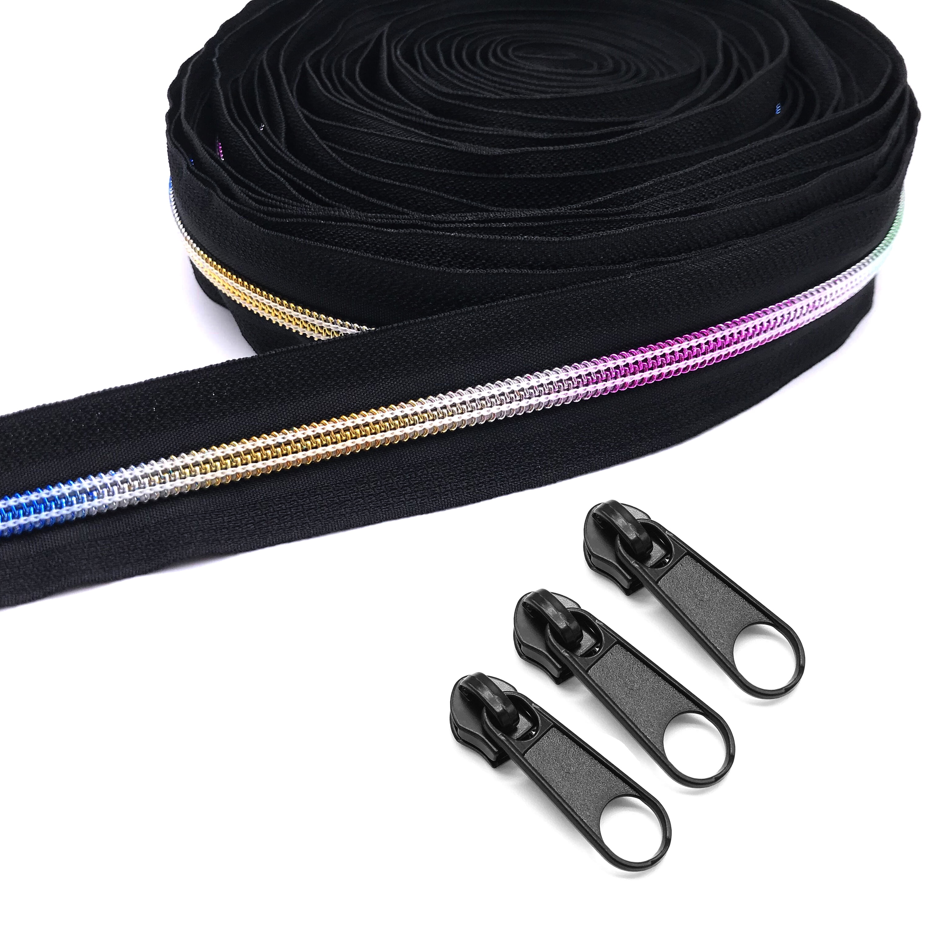 Goyunwell #5 Black Rainbow Zipper Tape by the Yard 5 Yard 10pcs Black ...