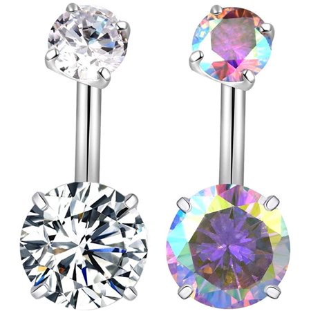 14G 10mm Belly Button Rings Stainless Steel, External Thread Round CZ ...