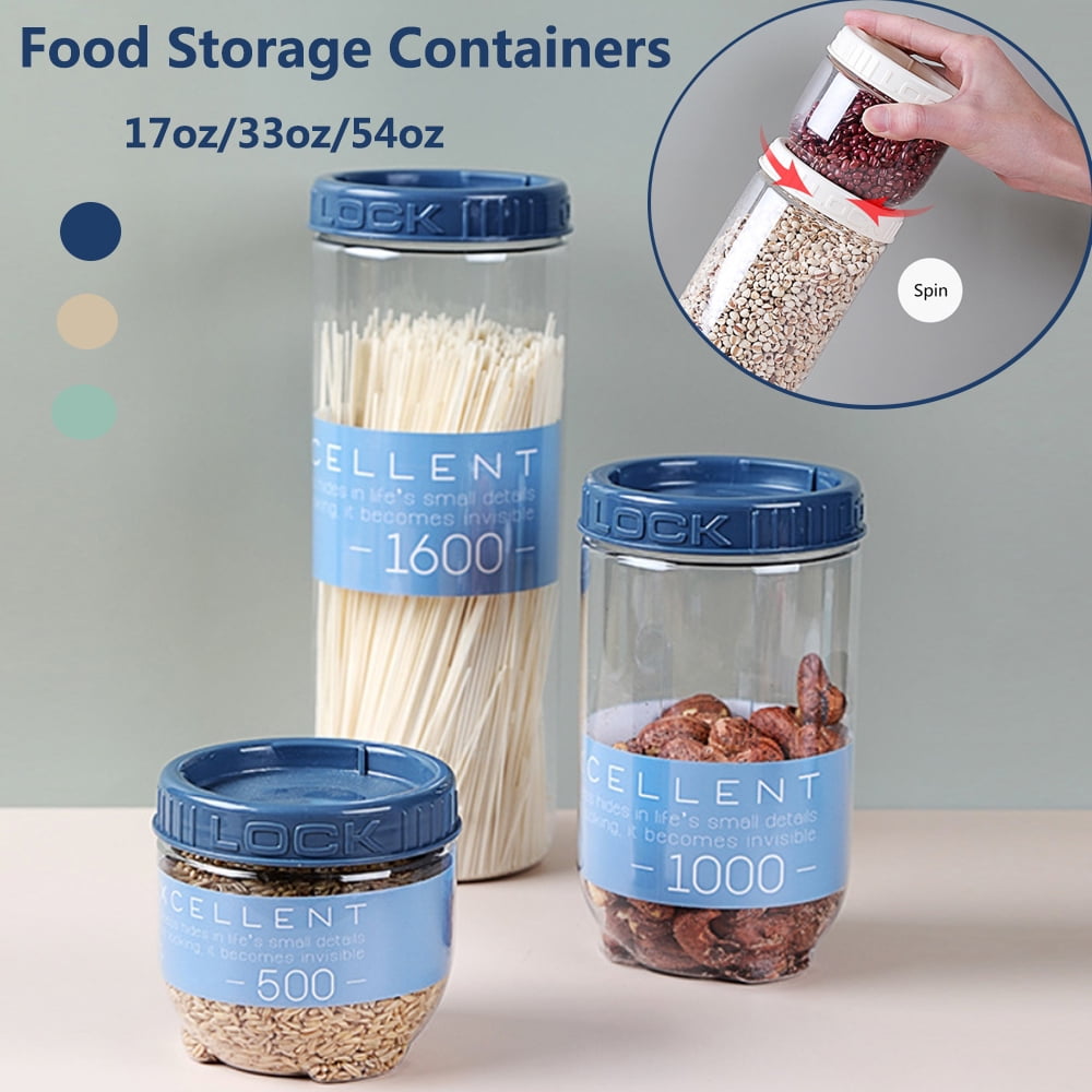 Plastic Food Storage Containers with Lids,Jars Kitchen Canisters,Bottom ...