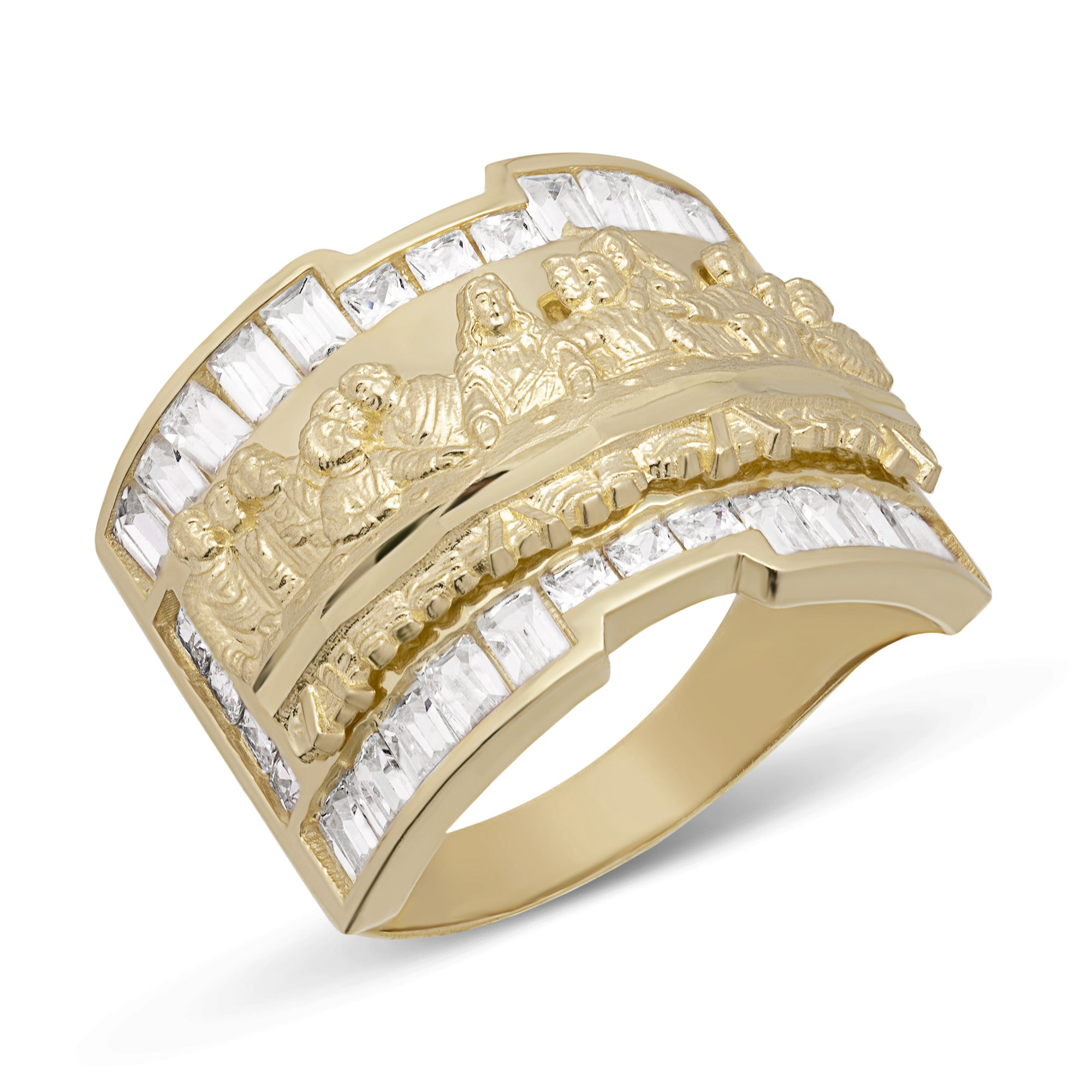Textured CZ Last Supper Ring Real Solid 10K Yellow Gold All Sizes ...