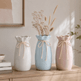 Ceramic Blessing Bag Vase With Rope Bow, Ruffled Opening Decorative ...