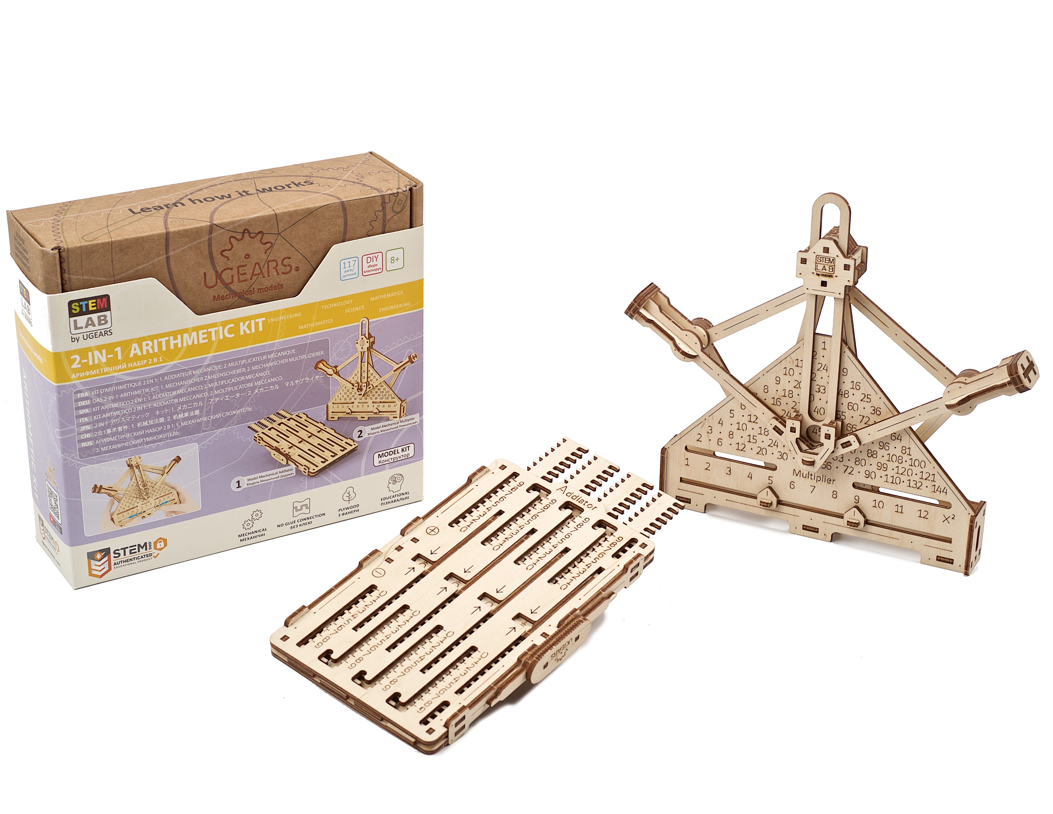 Buy UGEARS STEM Arithmetic Kit 2-in-1 - Creative Wooden Model Kits for ...