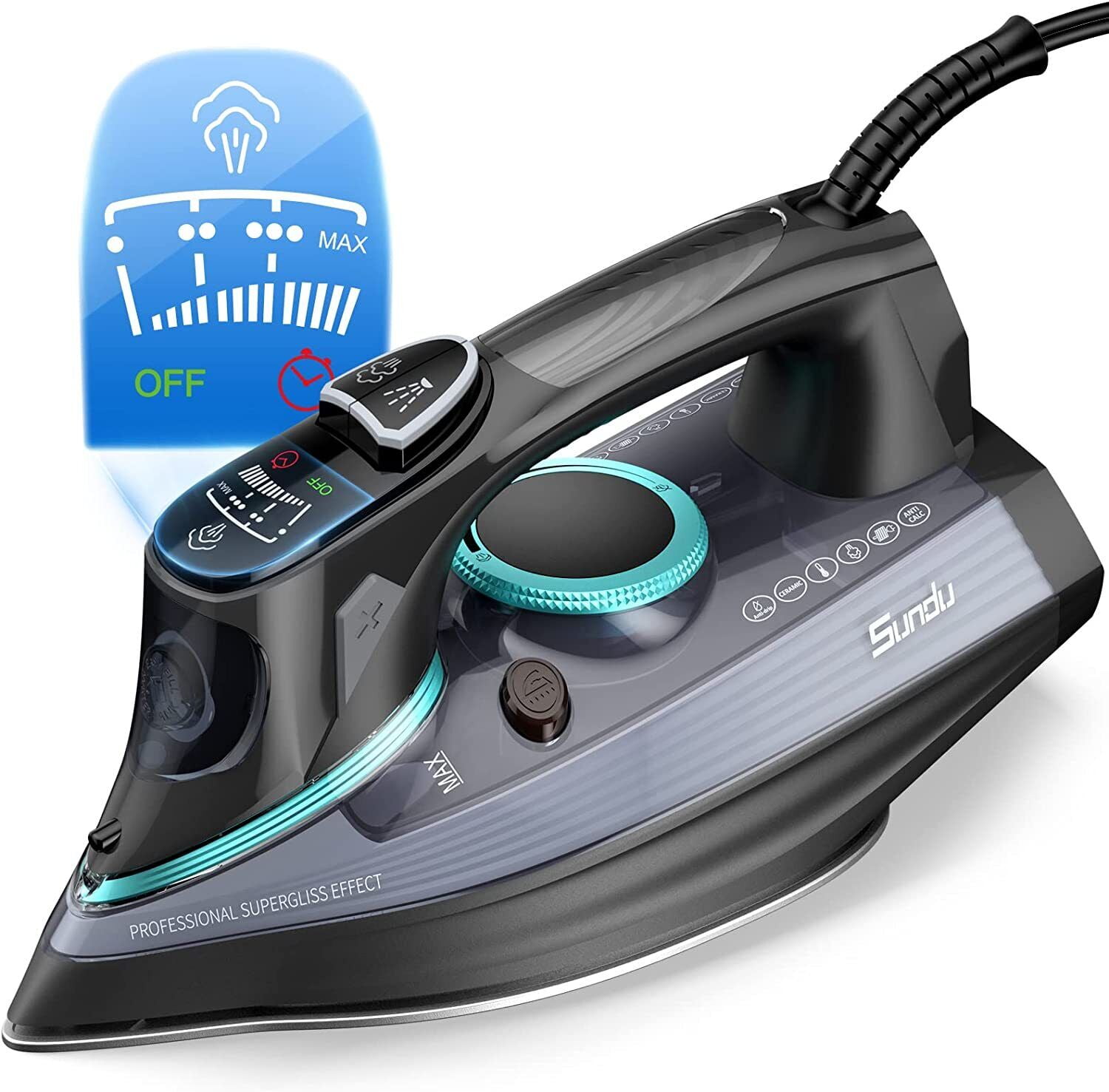 Sundu Professional Digital LCD Steam Iron, 1700W Ceramic Coated ...