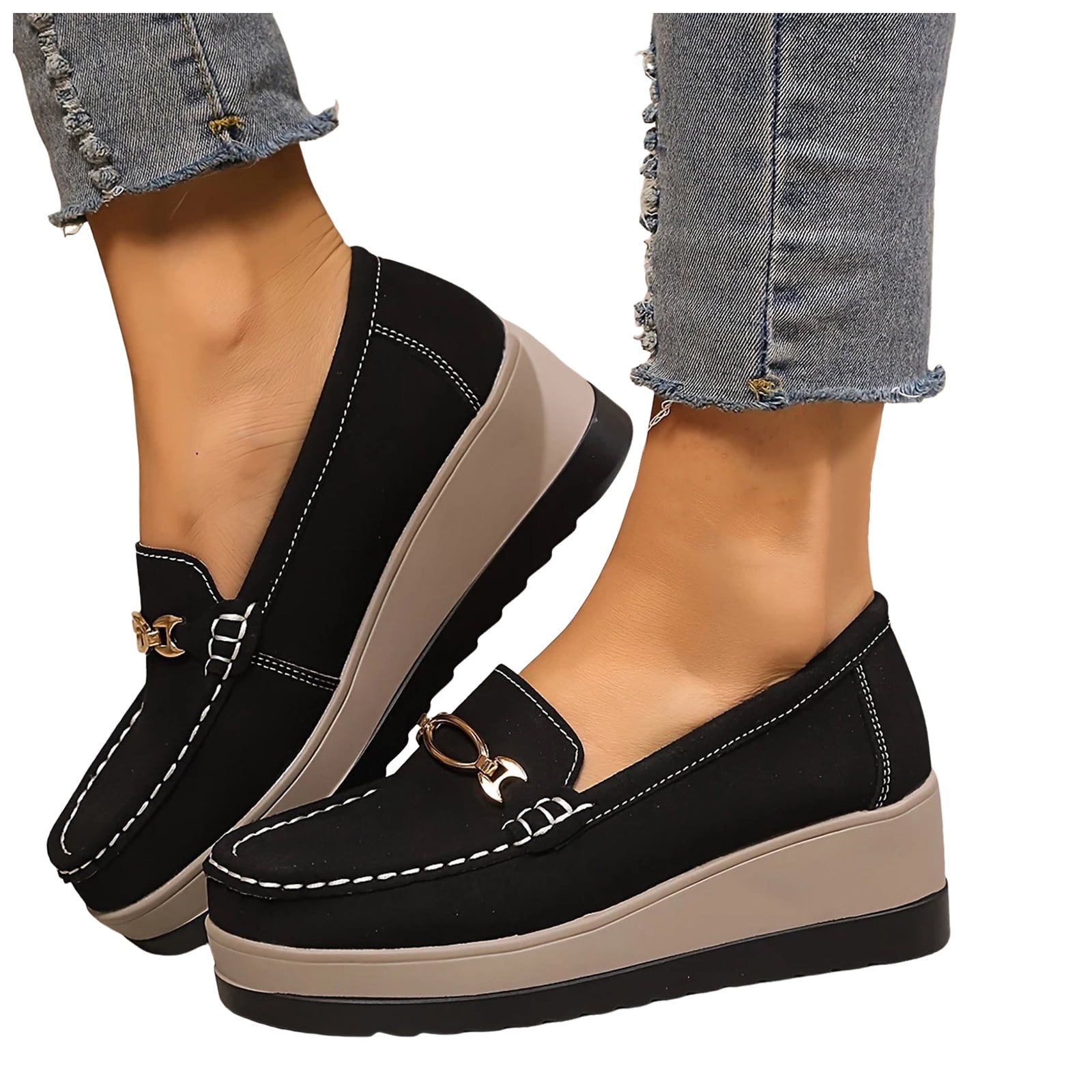 Click here for Oyedens Platform Wedge Penny Loafers For Women Bus... prices