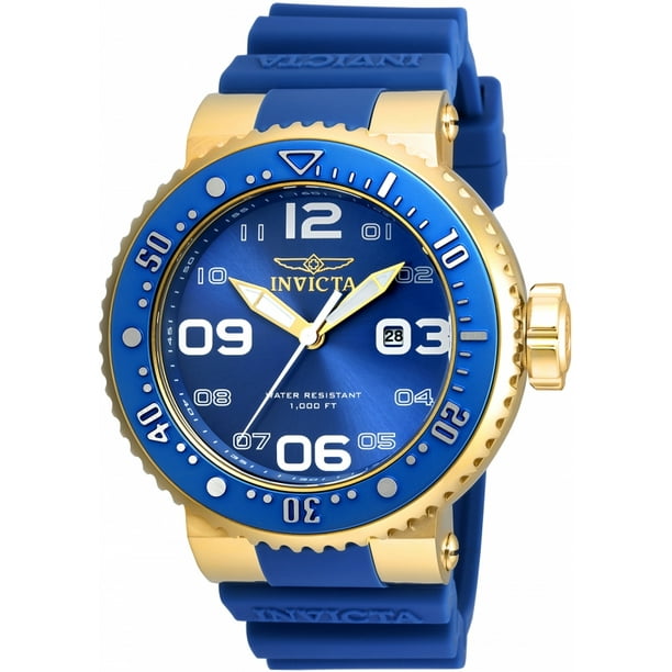 Invicta Men's Pro Diver Blue Silicone and Dial Gold-Tone Case - Walmart.com